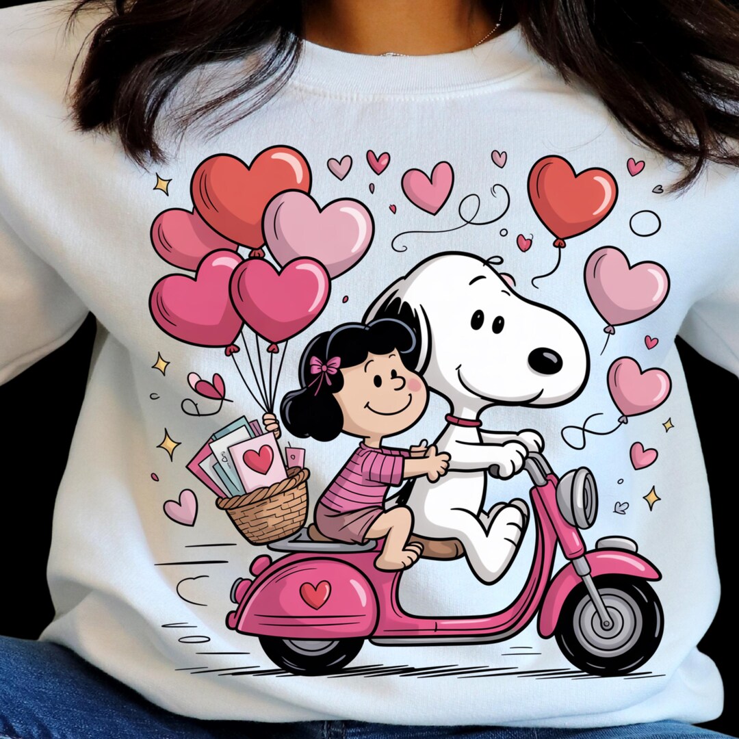 Snoopy Valentine PNG • Snoopy & Lucy on Pink Scooter • Cute Romantic ...