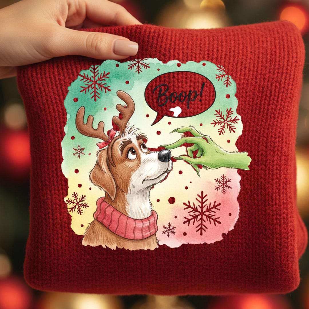 Cute Max the Grinch Dog PNG – Watercolor Cartoon With Reindeer Antlers ...