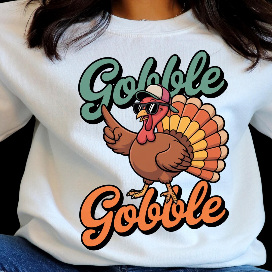 Funny Thanksgiving Turkey Dab PNG, Retro GOBBLE Text, Cartoon Back View ...