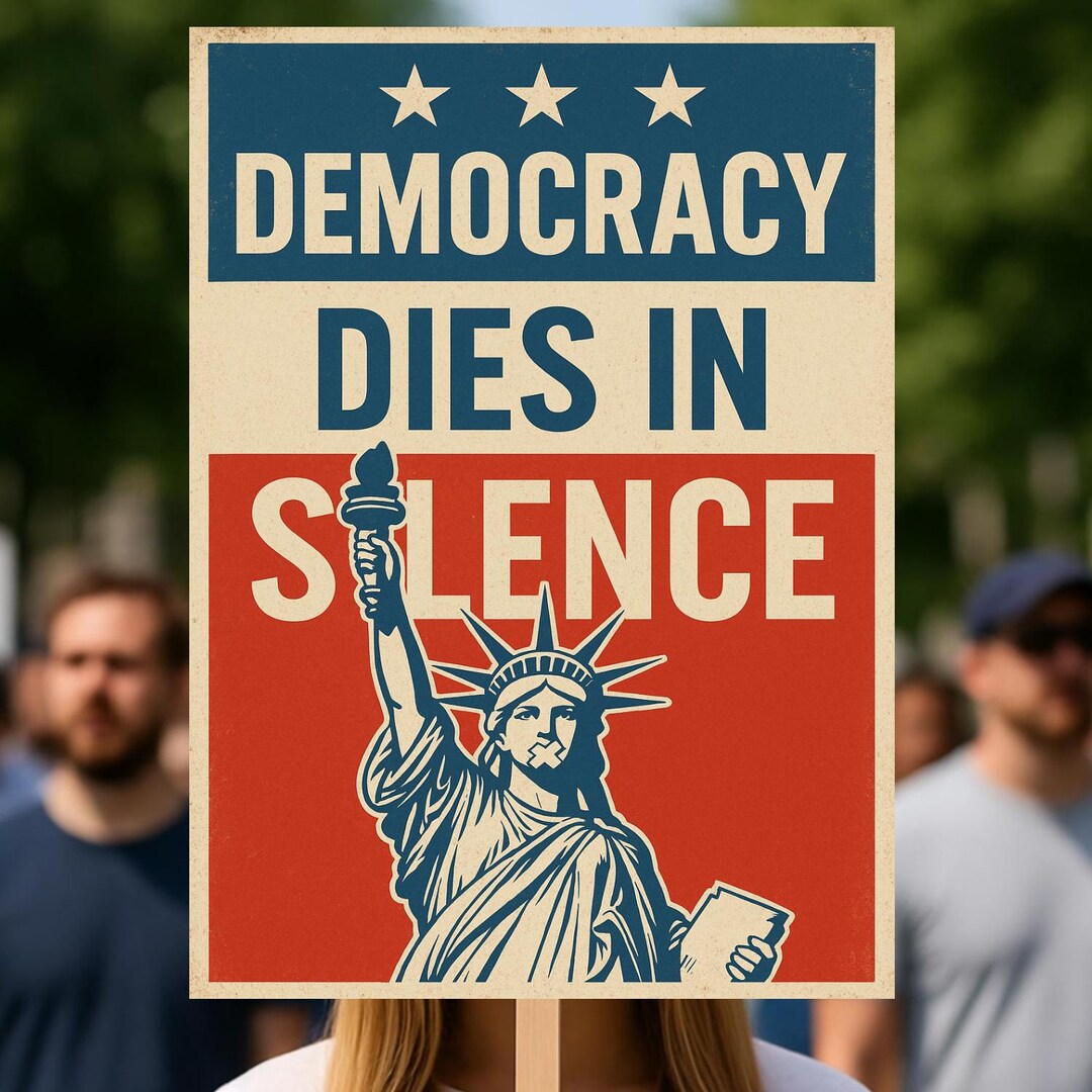 Democracy Dies in Silence Protest Sign, No Kings Rally Poster, Anti ...