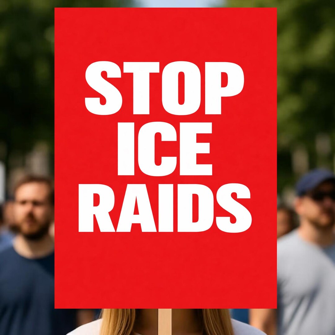 Stop ICE Raids Protest Poster, Anti ICE Activism Sign, Bold Red Justice ...