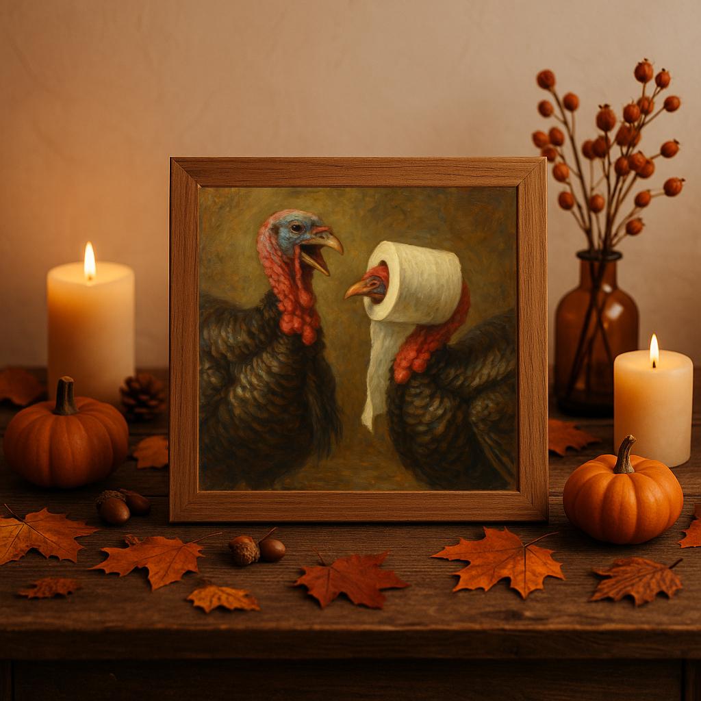 Hilarious Turkey Oil Painting Print, Funny Thanksgiving Farmhouse Wall ...