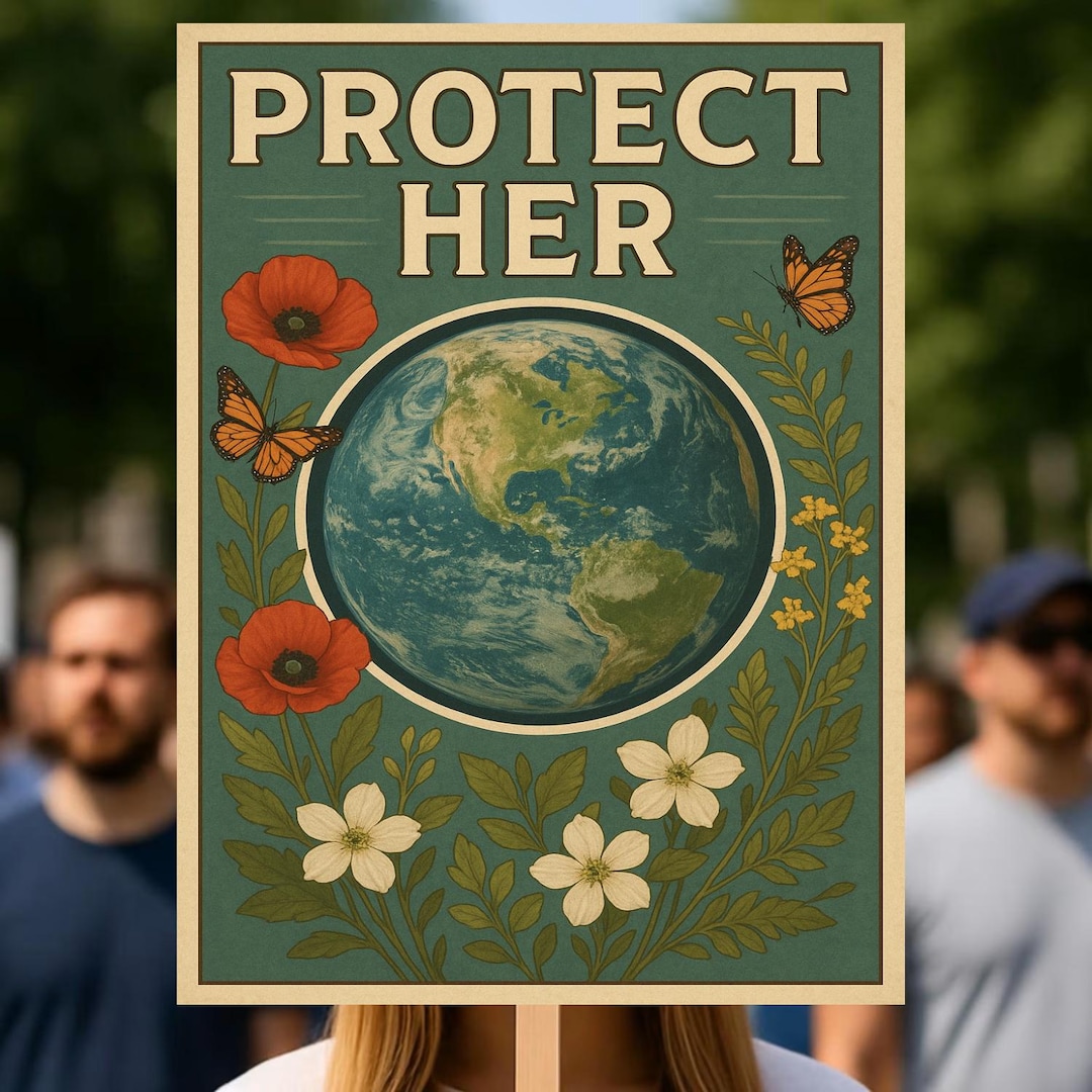 Protect Her Earth Protest Poster, Environmental Wall Print, Activism ...