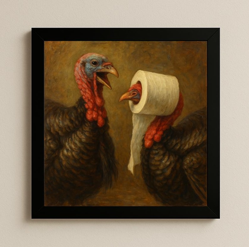 Hilarious Turkey Oil Painting Print, Funny Thanksgiving Farmhouse Wall ...