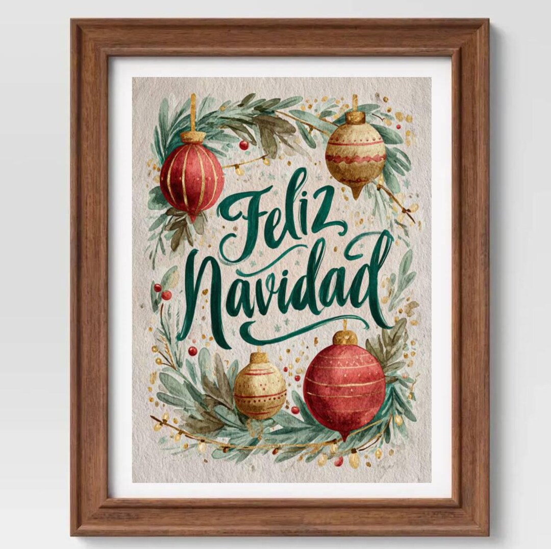 Latin Christmas Wall Art, Feliz Navidad Ornament Print, Holiday ...