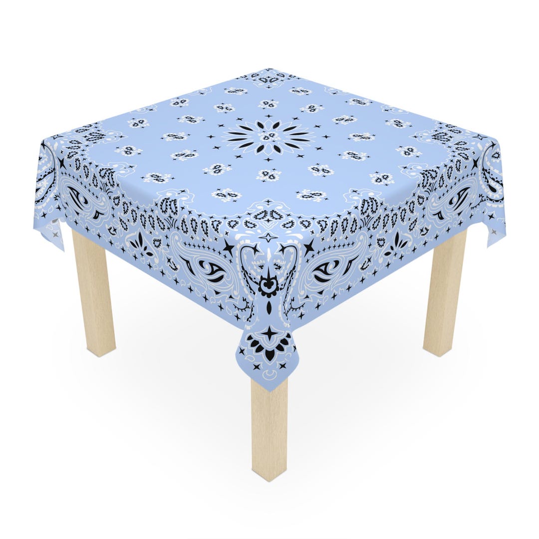 Light Blue Bandana Game Night Tablecloth, Size 55 X 55, Hostess Gift ...