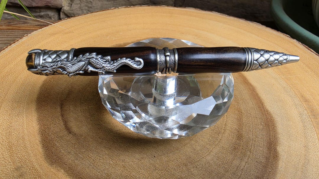Ebony Wood Dragon Pen, Handmade Luxury Ballpoint, Fantasy Desk Writing ...