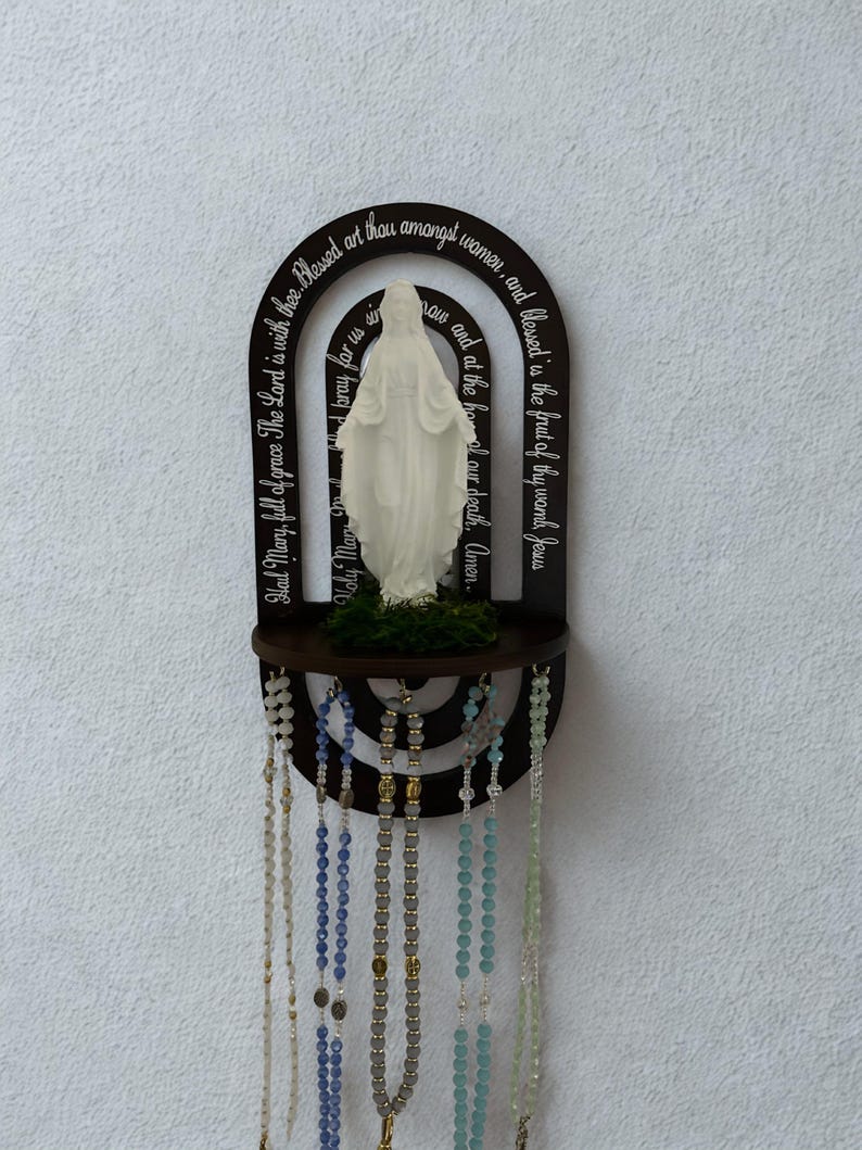 Rosary Holder With Virgin Mary Statue | Catholic Home Decor | Marian ...
