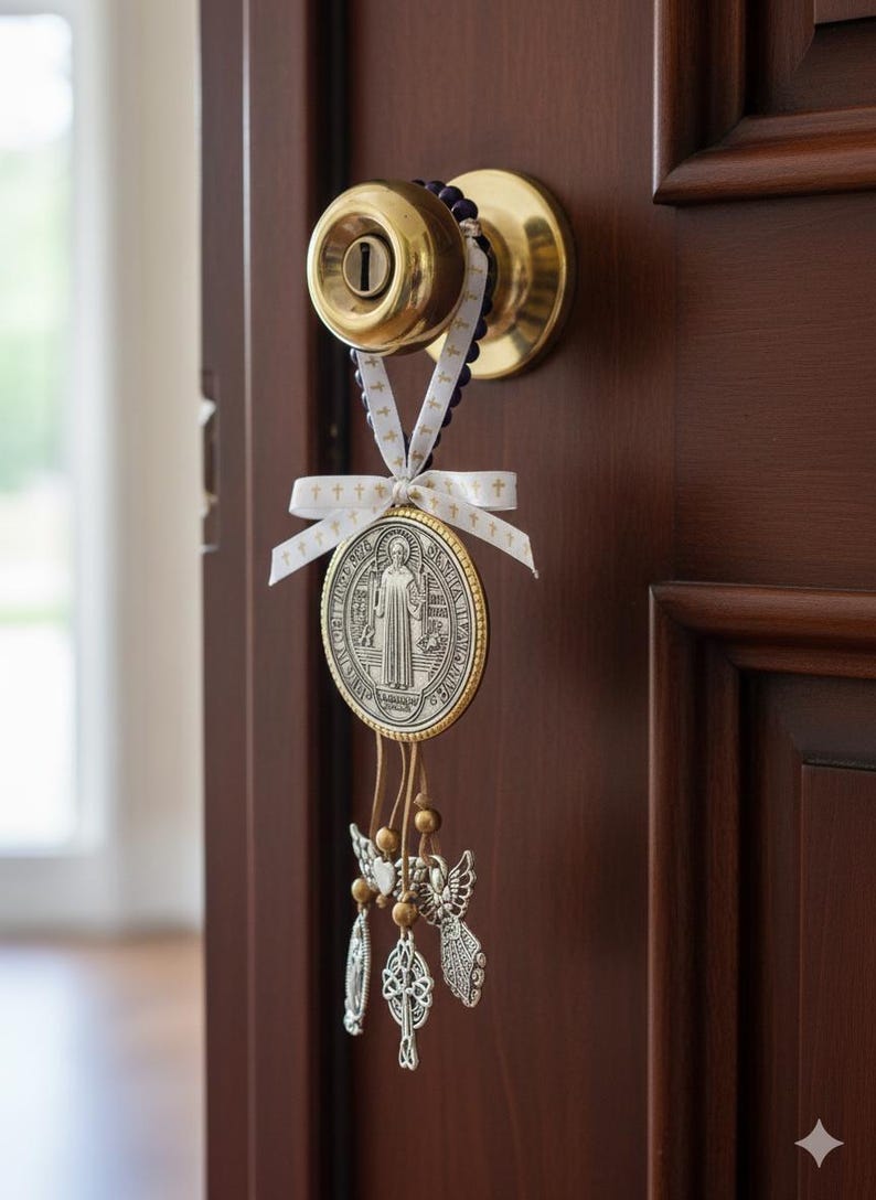 Catholic Home Blessing Door Hanger With St. Benedict Medal, Charms ...