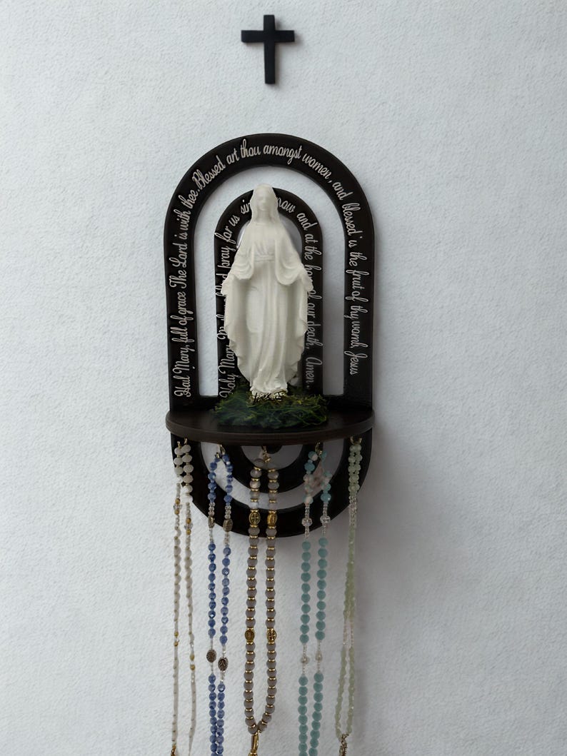 Rosary Holder With Virgin Mary Statue | Catholic Home Decor | Marian ...