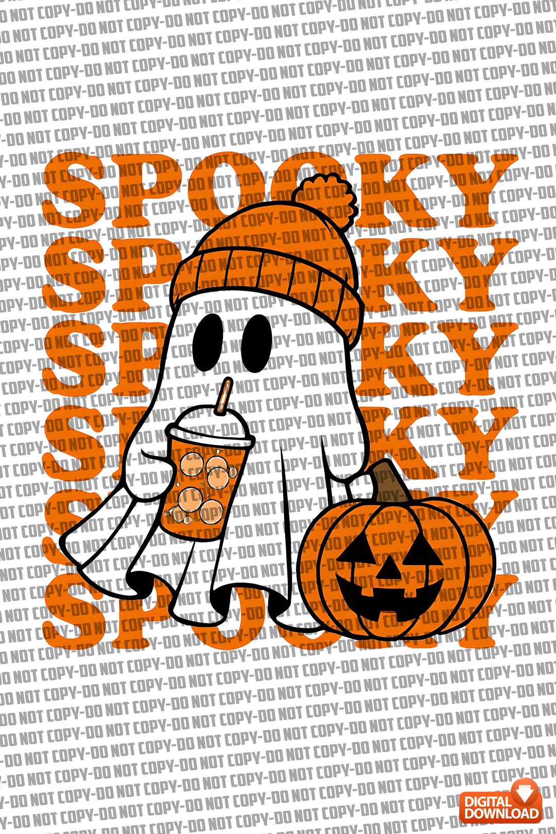 Cute Spooky Ghost With Boba Tea and Pumpkin Halloween Digital Art for T ...