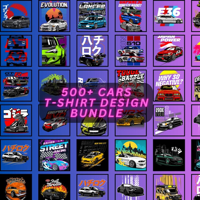 Car T-shirt Design Bundle: 500+ Muscle Car, Racing & Garage Graphics ...