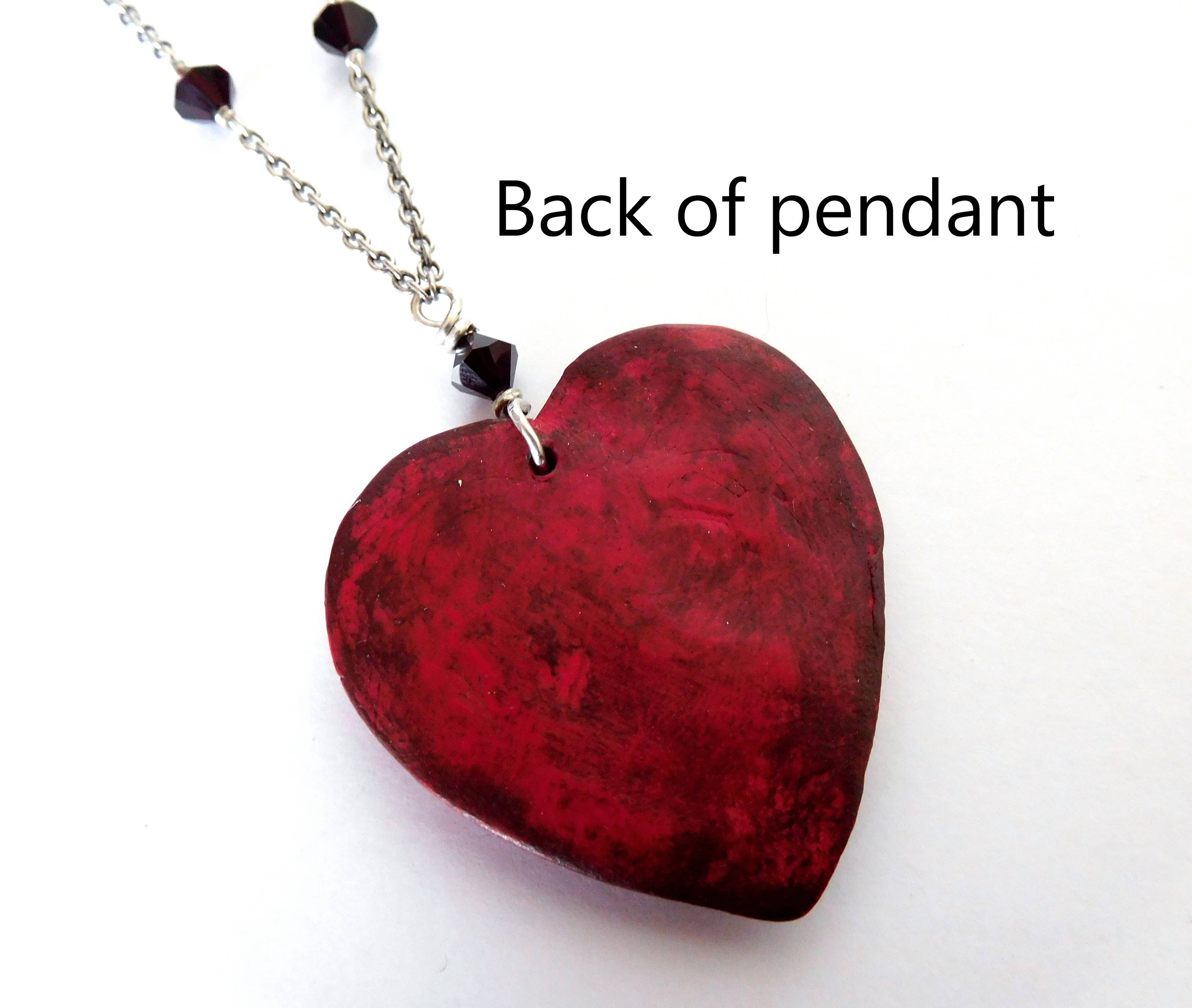 Large Red Heart Pendant Long Chain Necklace Victorian Style - Etsy