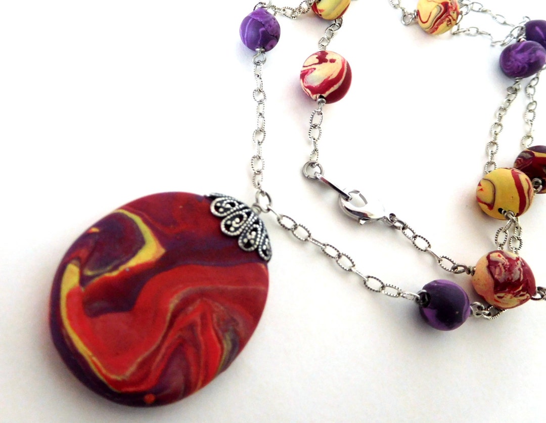 Collana colorata, argilla polimerica, collana a catena di perline ...