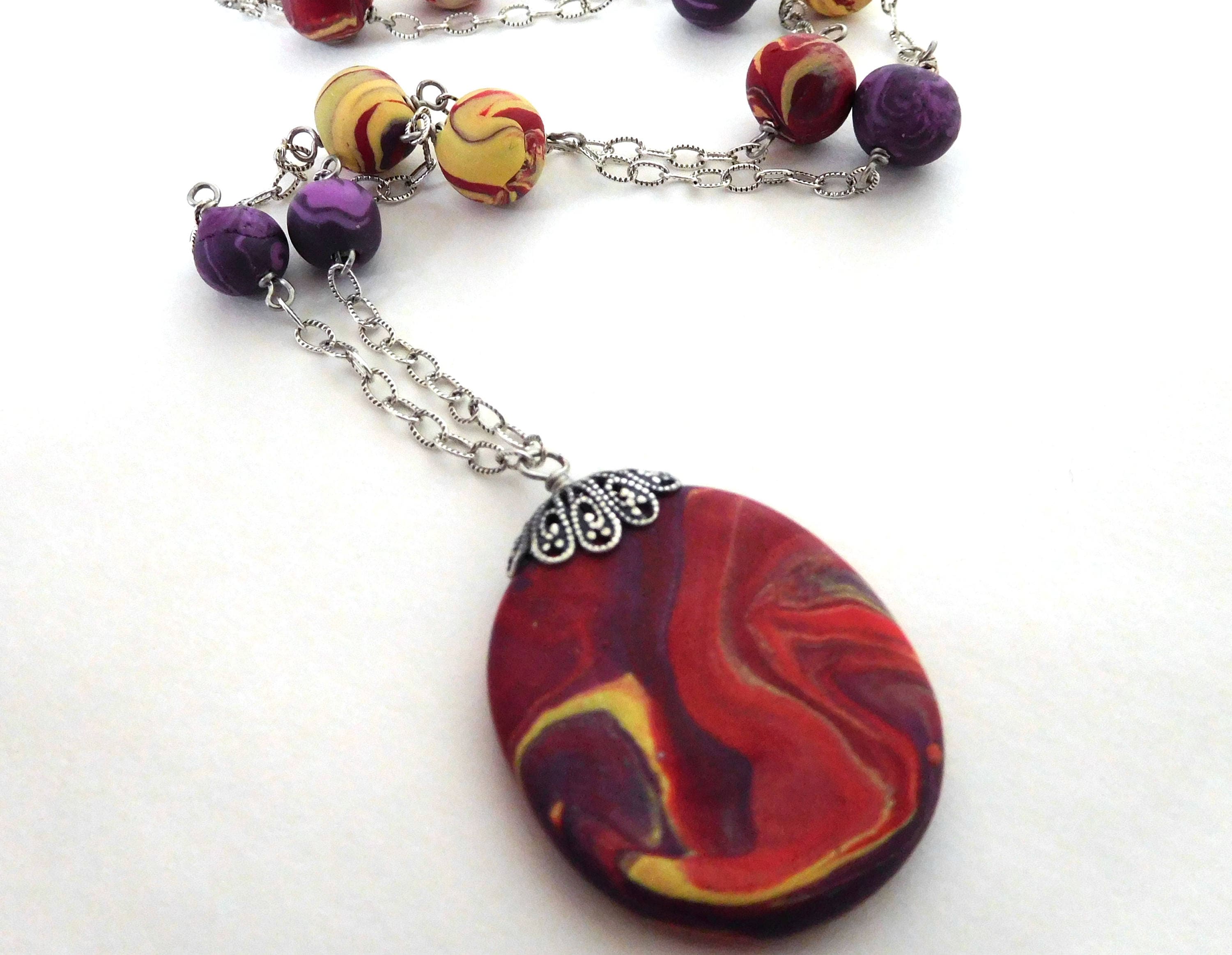 Collana colorata, argilla polimerica, collana a catena di perline ...