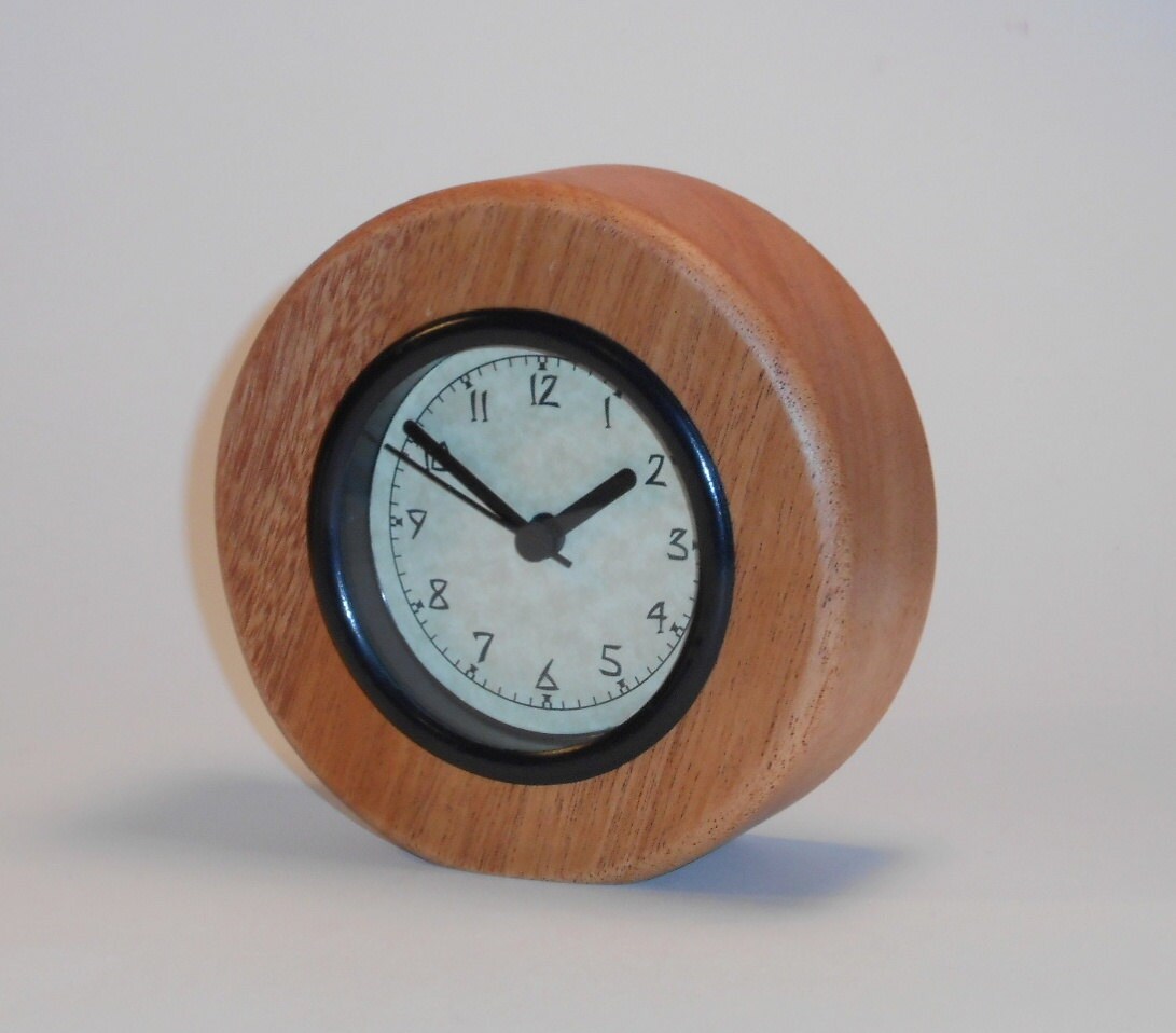 Round Mahogany Desk Clock With Wood Carved Hearts on Back - Your Choice ...