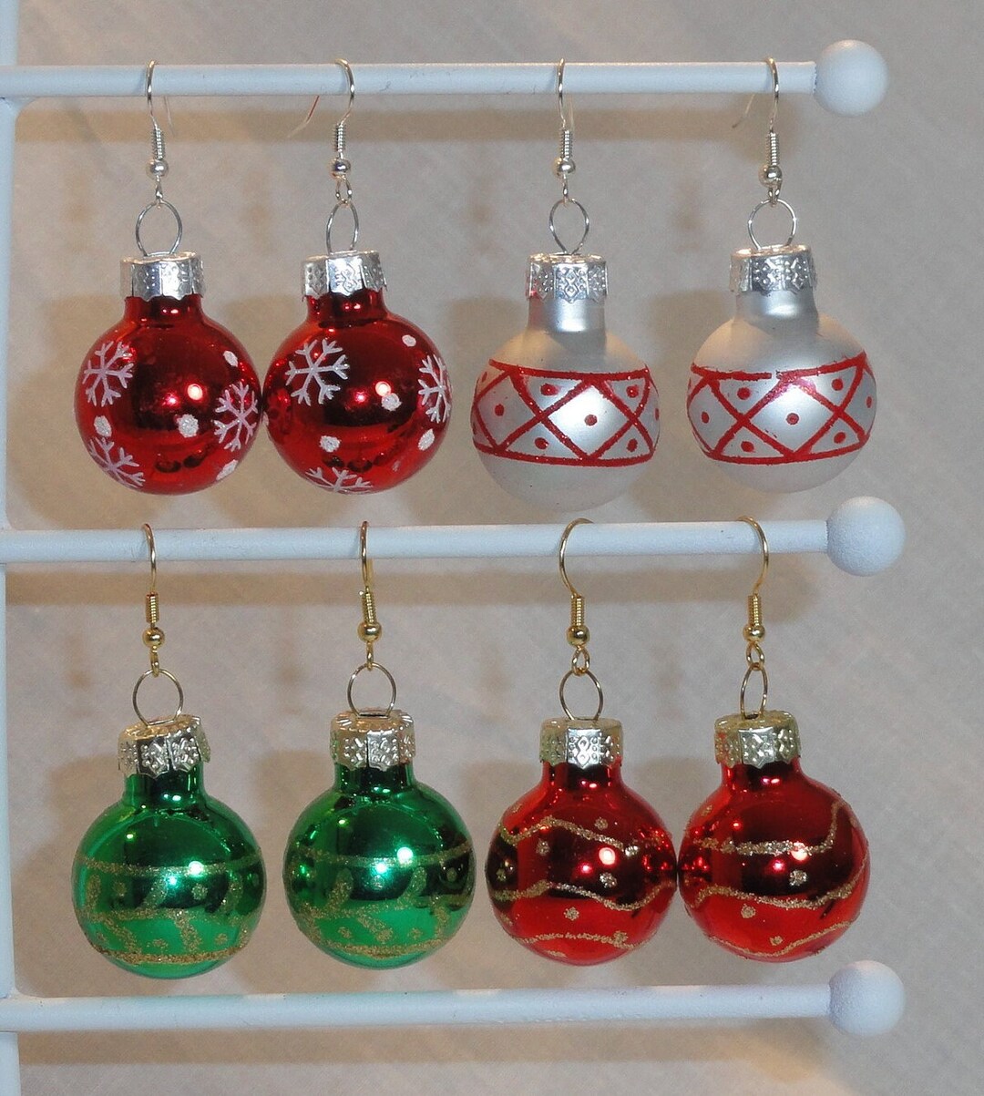 Glass Ornament Ball Holiday Earrings, Snowflake and Glitter Designs ...