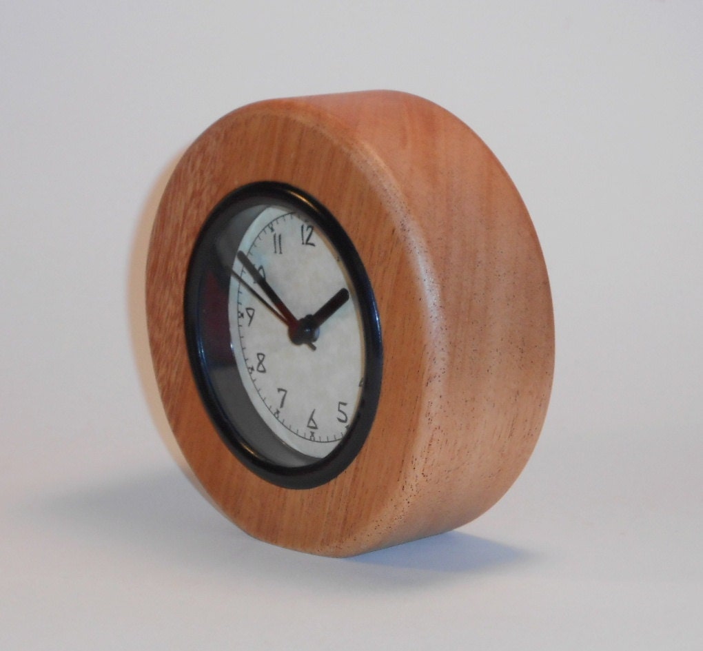 Round Mahogany Desk Clock With Wood Carved Hearts on Back - Your Choice ...