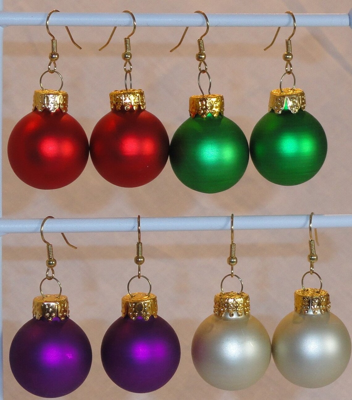 Satin Glass Ball Ornament Earrings Christmas Holiday Gold-tone Topper ...