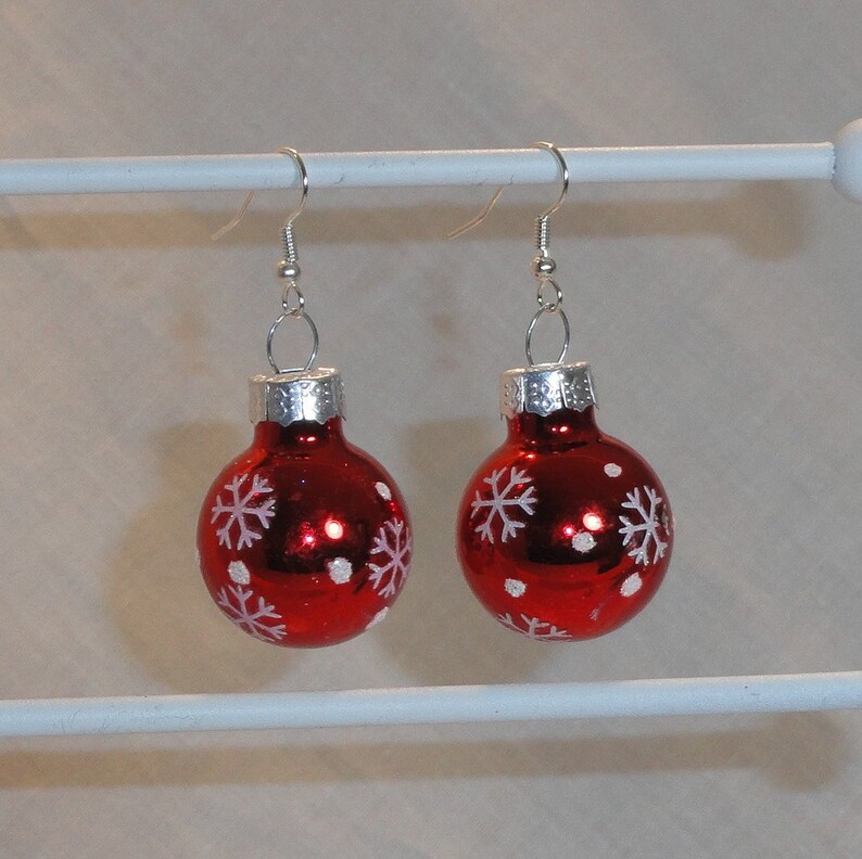Glass Ornament Ball Holiday Earrings, Snowflake and Glitter Designs ...