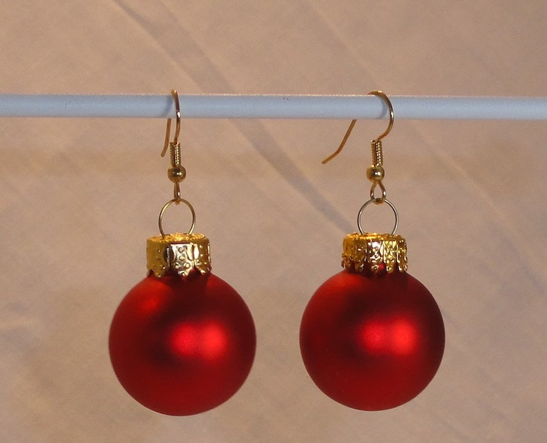Satin Glass Ball Ornament Earrings Christmas Holiday Gold-tone Topper ...