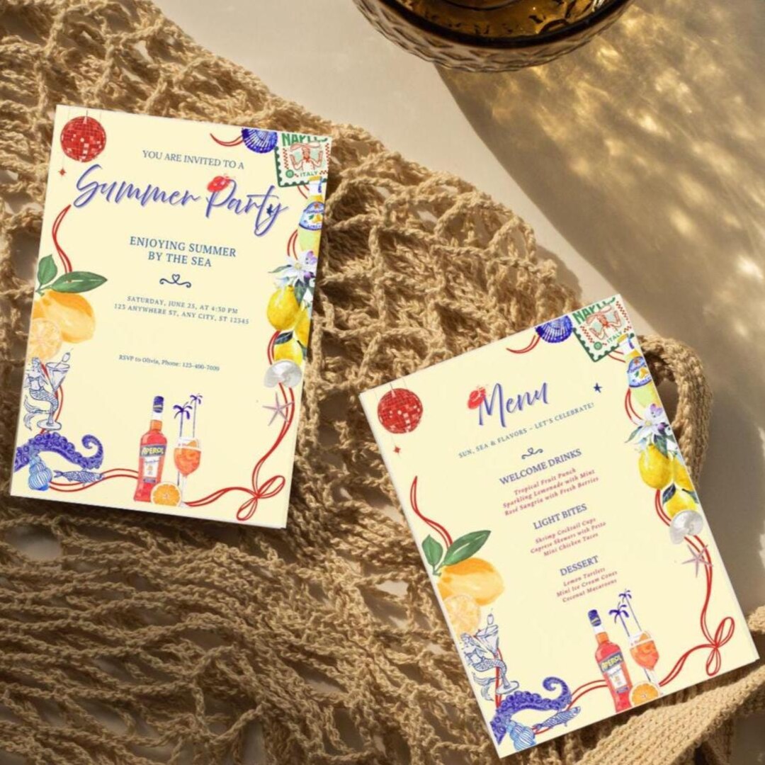 Summer Party Invitation & Menu Card |editable Template Tropical ...