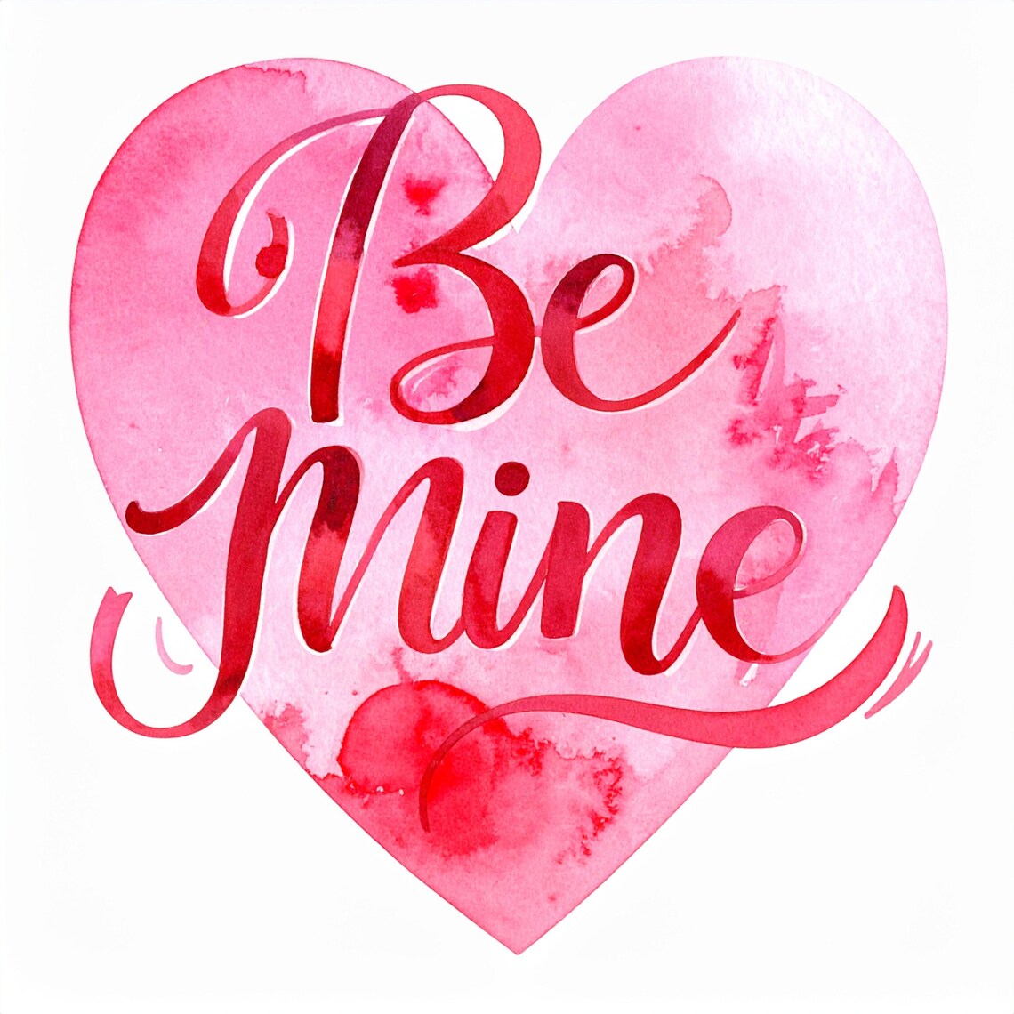 Be Mine Watercolor Lettering Clipart PNG Set of 4, Valentine's Day ...