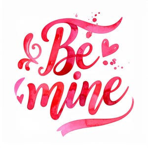 Be Mine Watercolor Lettering Clipart PNG Set of 4, Valentine's Day ...