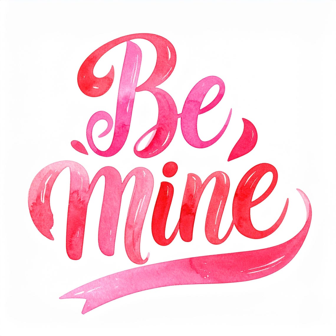 Be Mine Watercolor Lettering Clipart PNG Set of 4, Valentine's Day ...