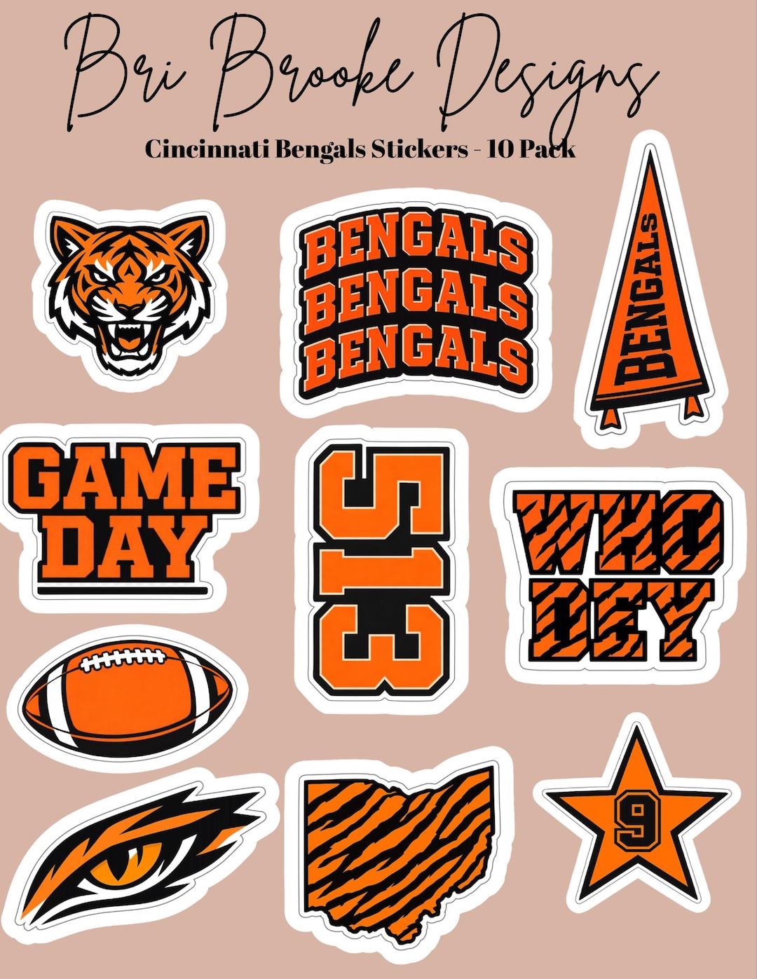 Cincinnati Bengals Sticker Pack | Orange Black Football Stickers | Game ...