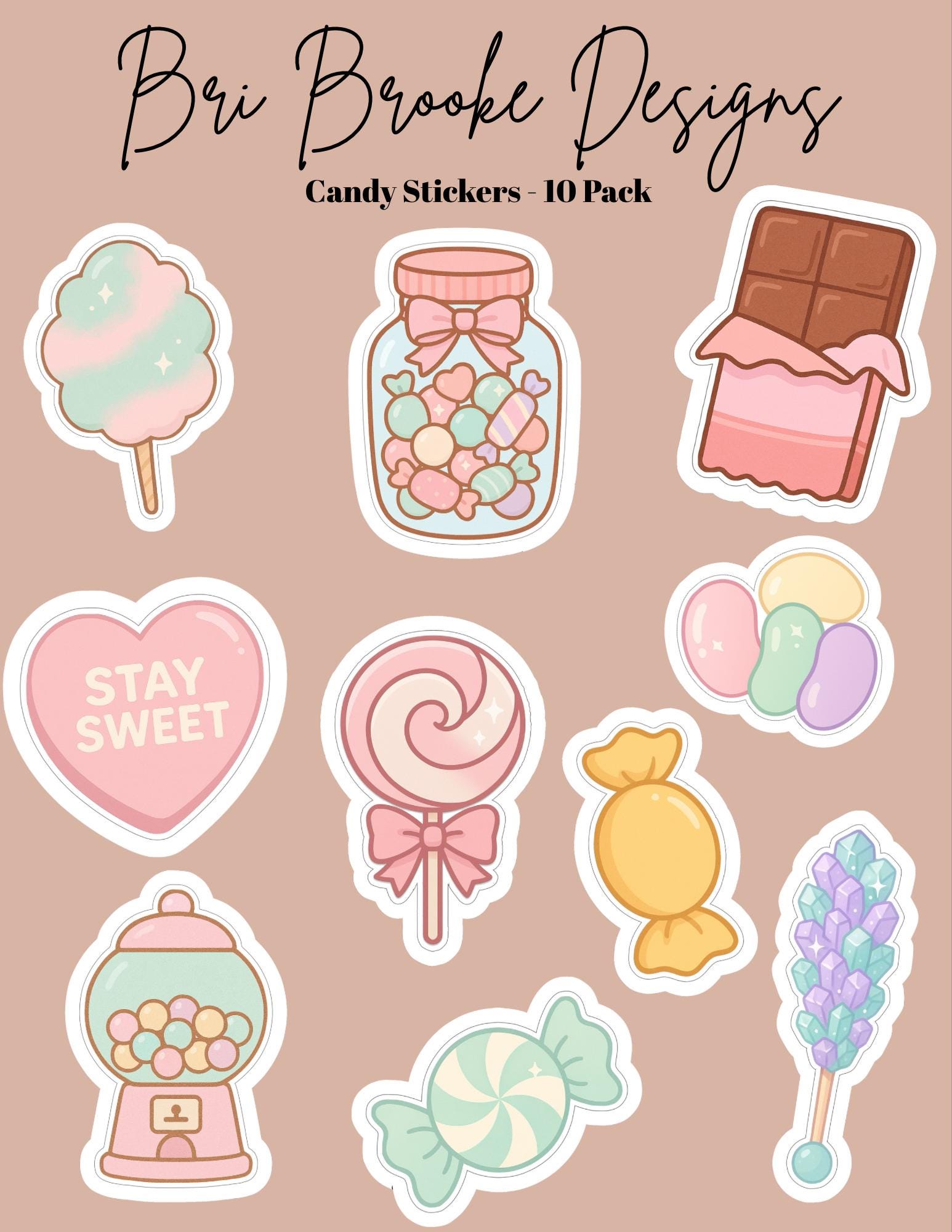 Candy Sticker Pack: 10 Pastel Sweet Treat Vinyl Stickers - Etsy