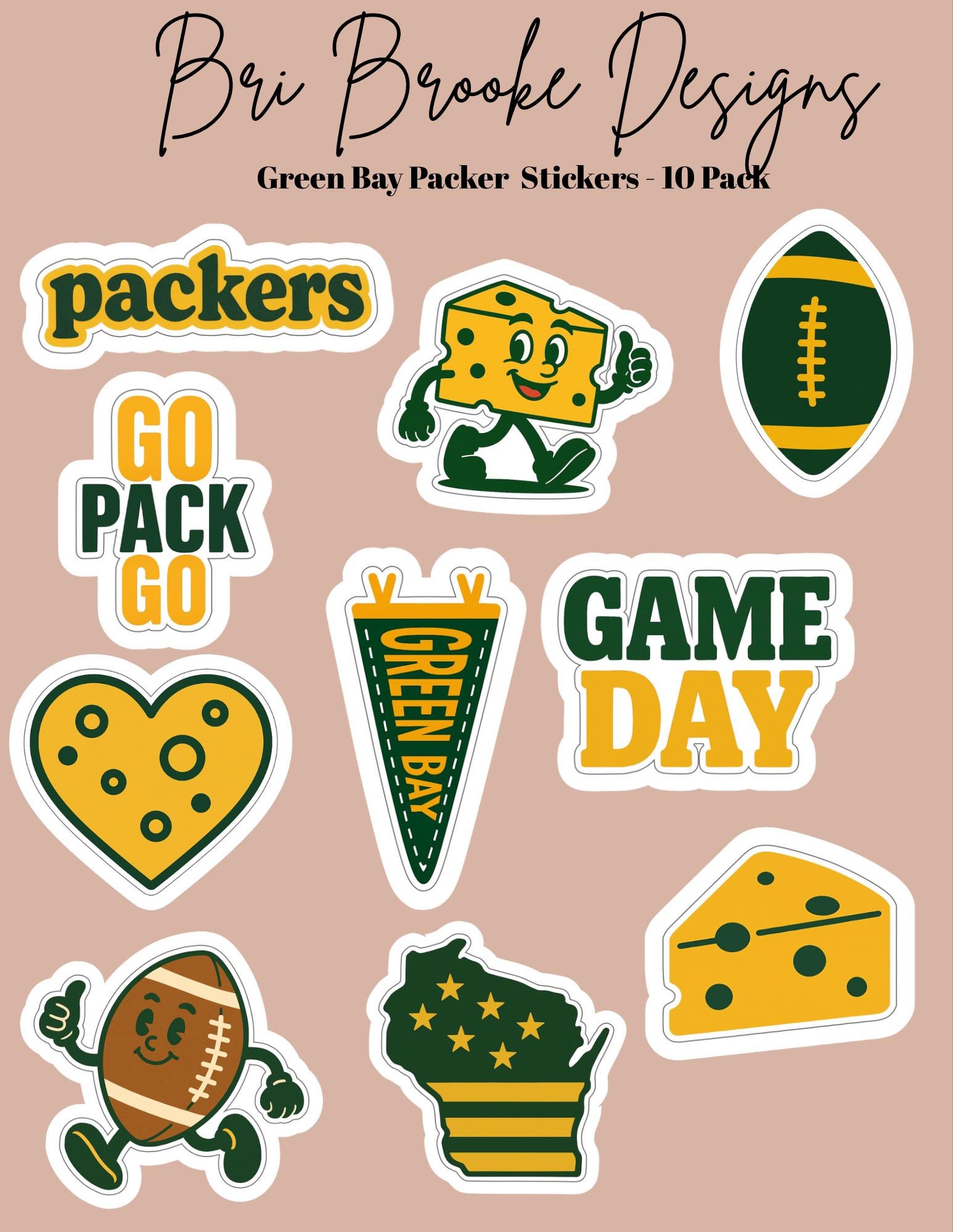 Green Bay Packers Sticker Pack – Wisconsin Football, Game Day (10 Pack ...