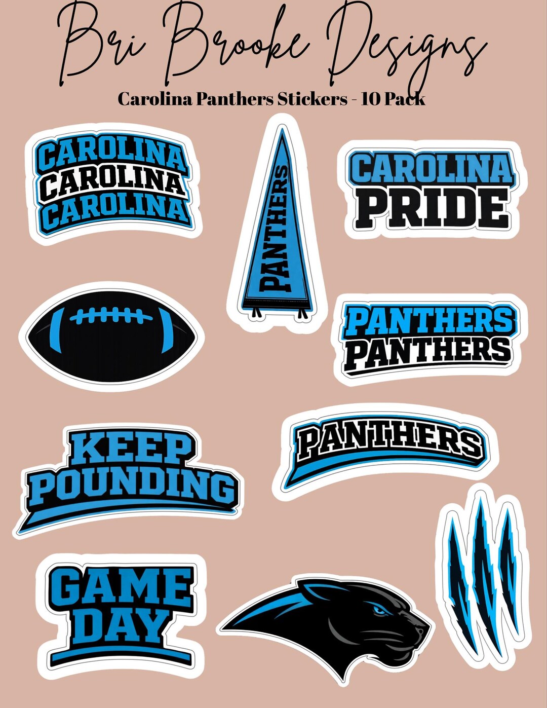 Carolina Panthers Sticker Pack | 10 Waterproof Vinyl Football Stickers ...