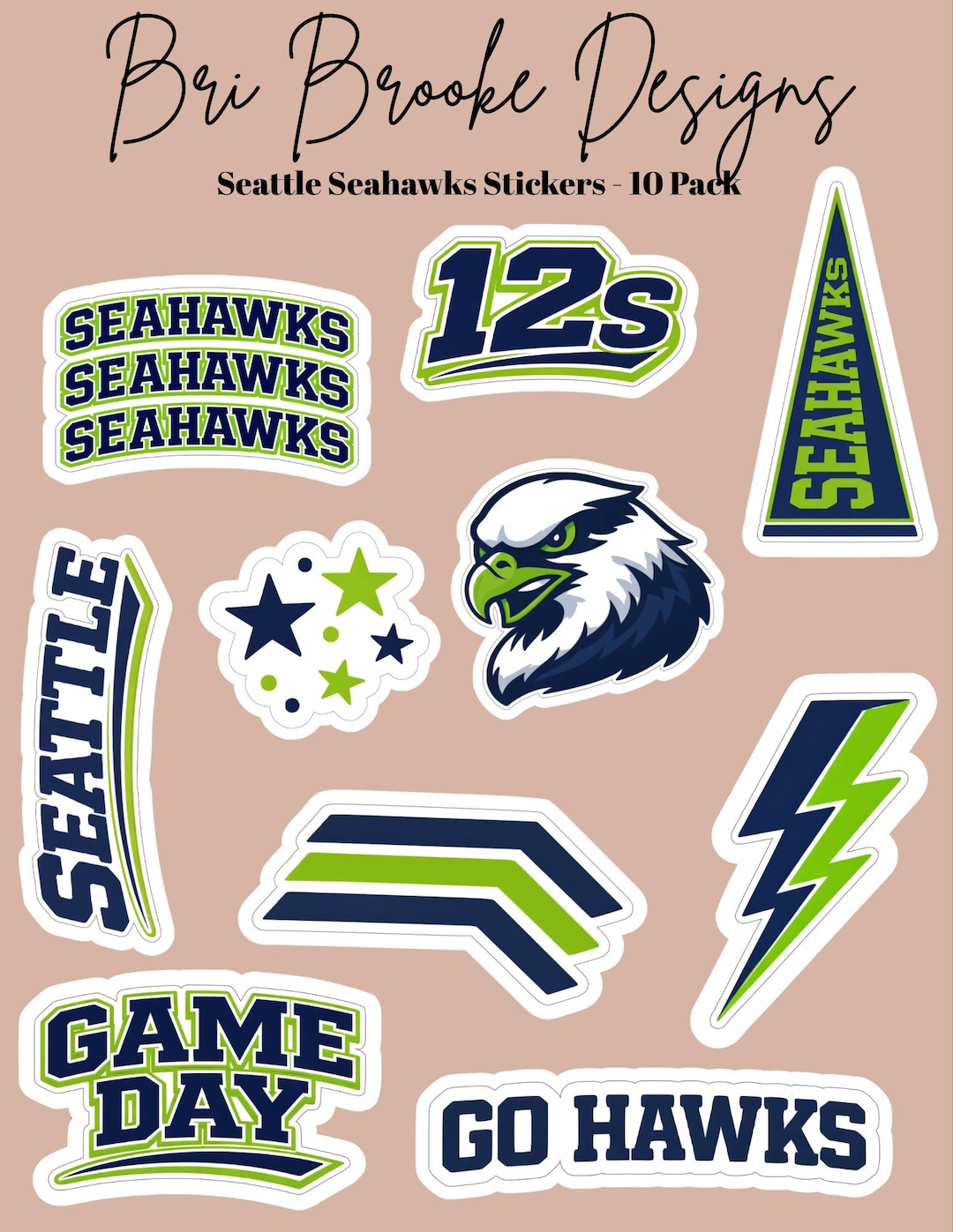 Seattle Seahawks Sticker Pack | 10 Waterproof Football Stickers | Go ...