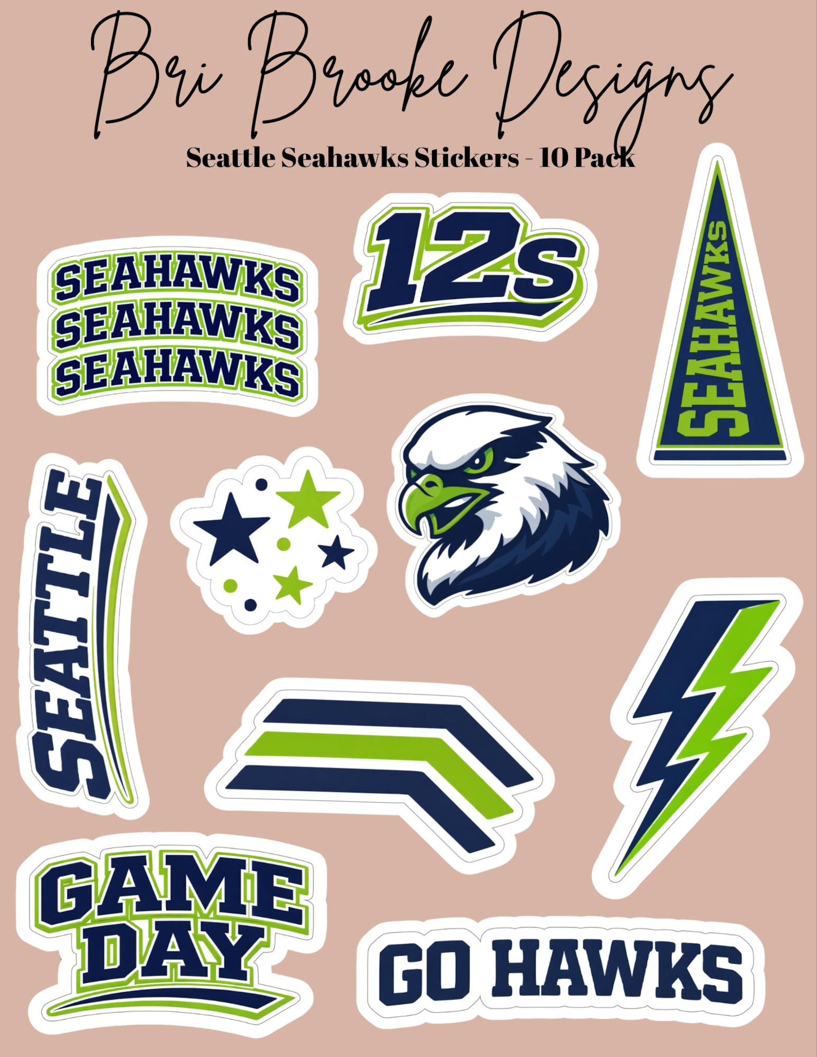 Seattle Seahawks Sticker Pack | 10 Waterproof Football Stickers | Go ...