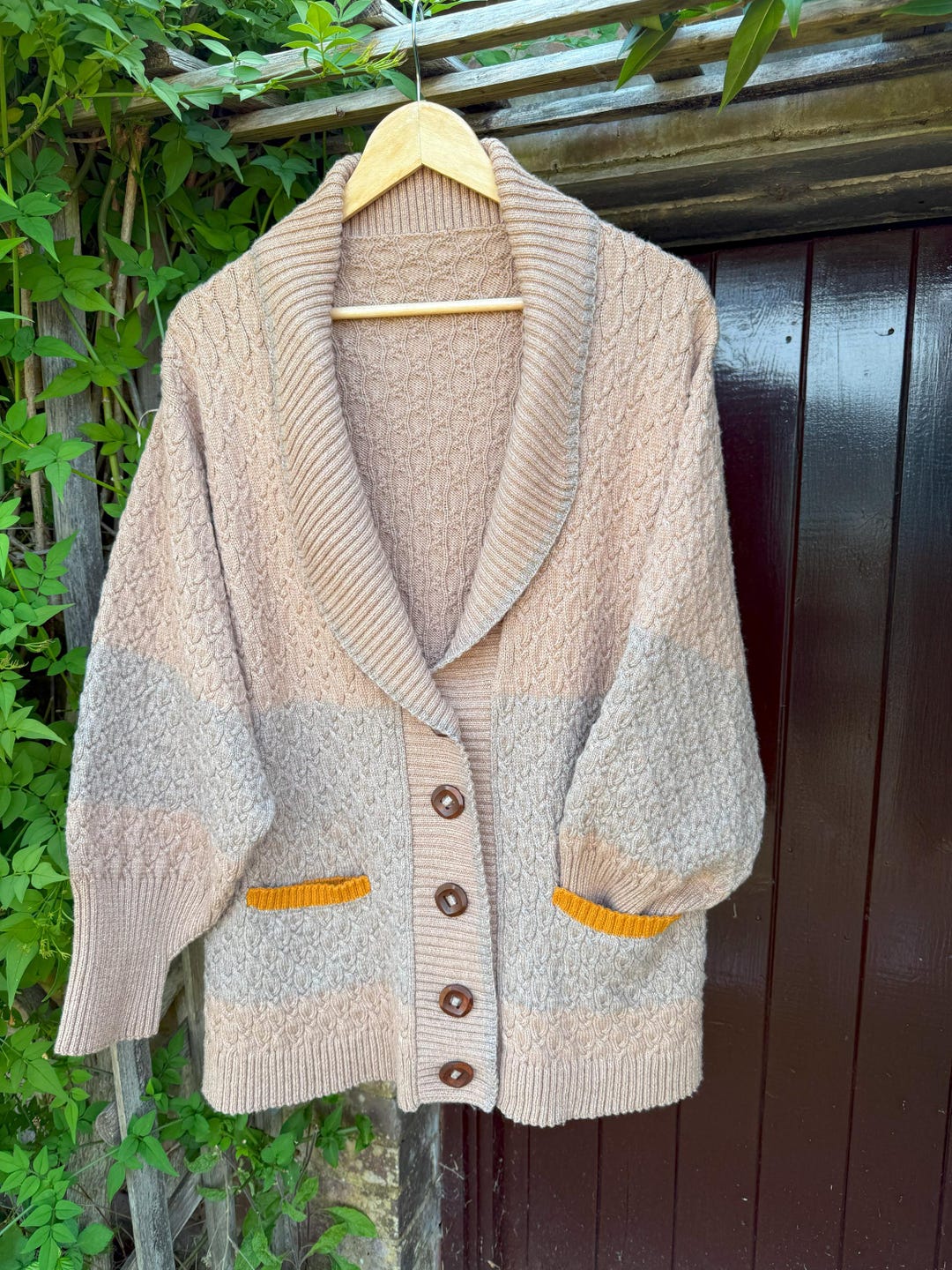 Handmade Merino Wool Cable Knit Cardigan - Shawl Collar, Pockets - Etsy