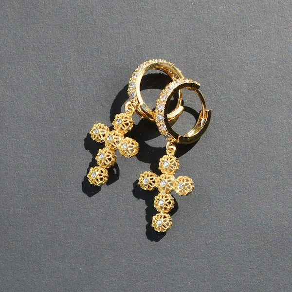 Cross Hoop Earrings - Etsy