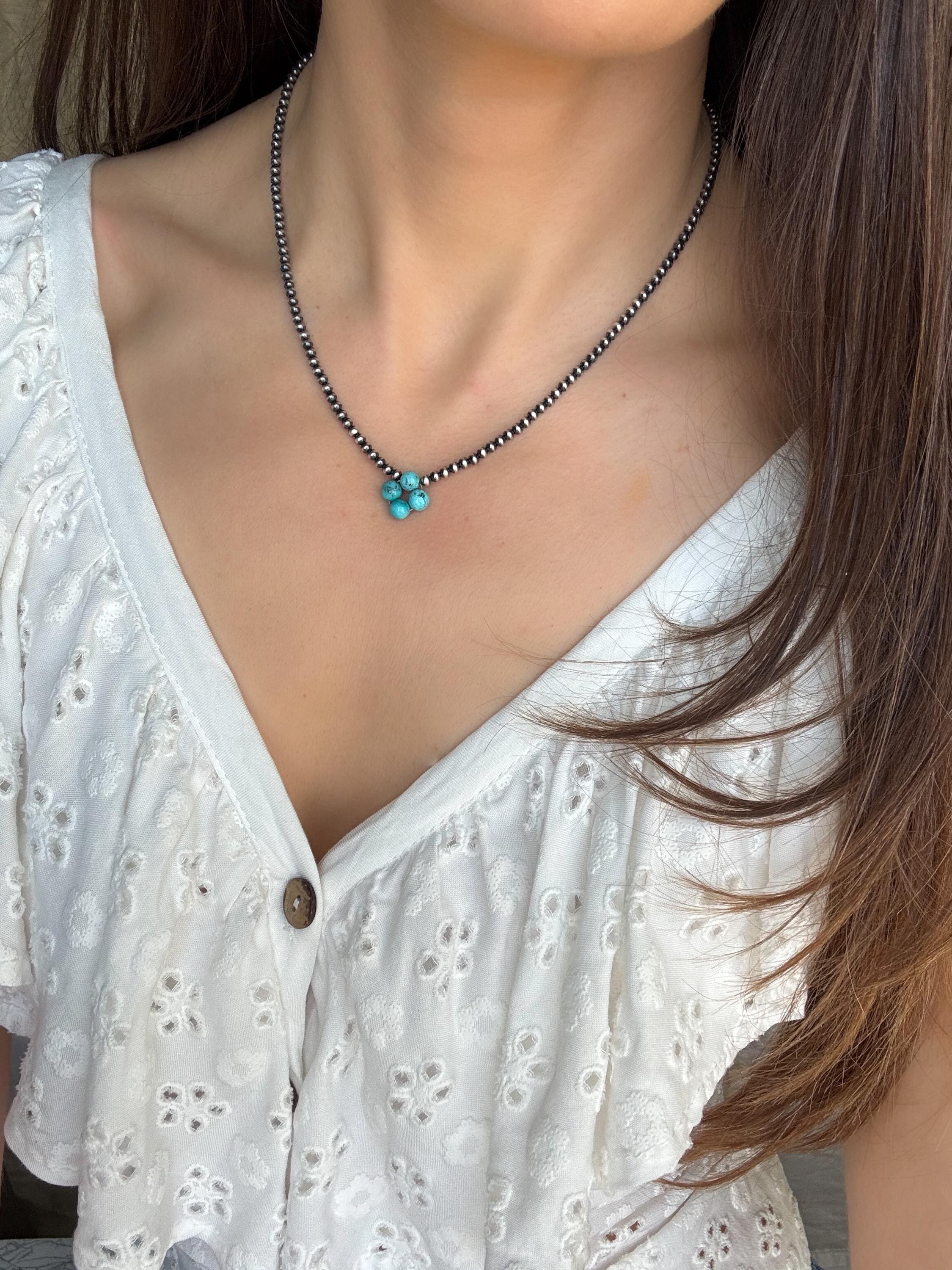 Turquoise and Navajo Pearl Style Necklace 925 Sterling Silver ...