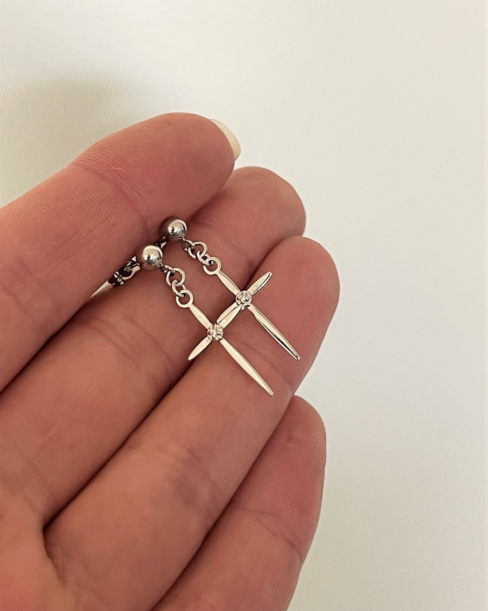 14K Gold Cross Earrings Men / Women With Real Diamond Dangle - Etsy
