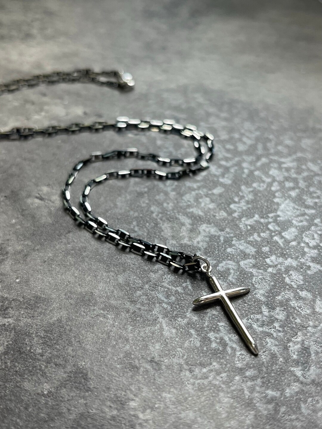 Cross Necklace Chain Necklace for Men / Women With Black Oxidized ...