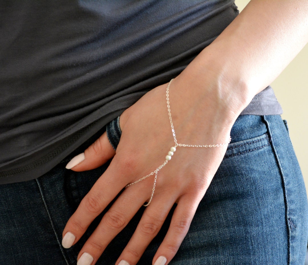 Sterling Silver Finger Bracelet, Hand Chain Harness, Slave Bracelet ...