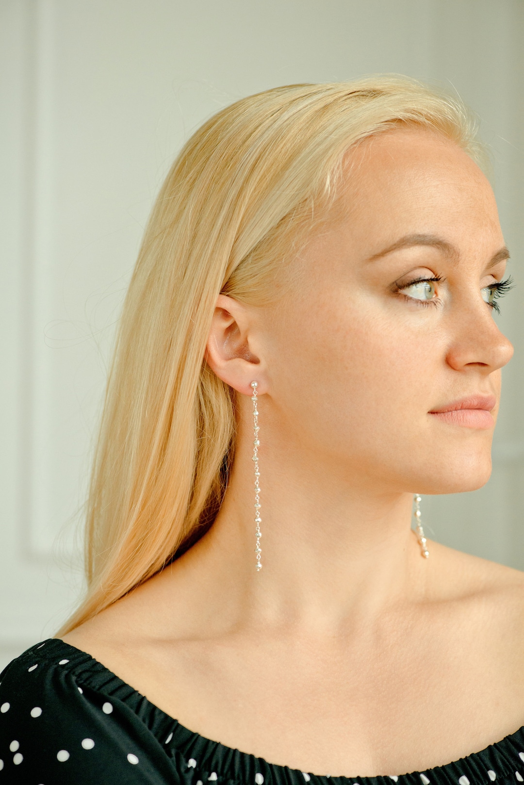 Sterling Silver Earrings, Long Dangle Earrings Beaded With Pyrite ...