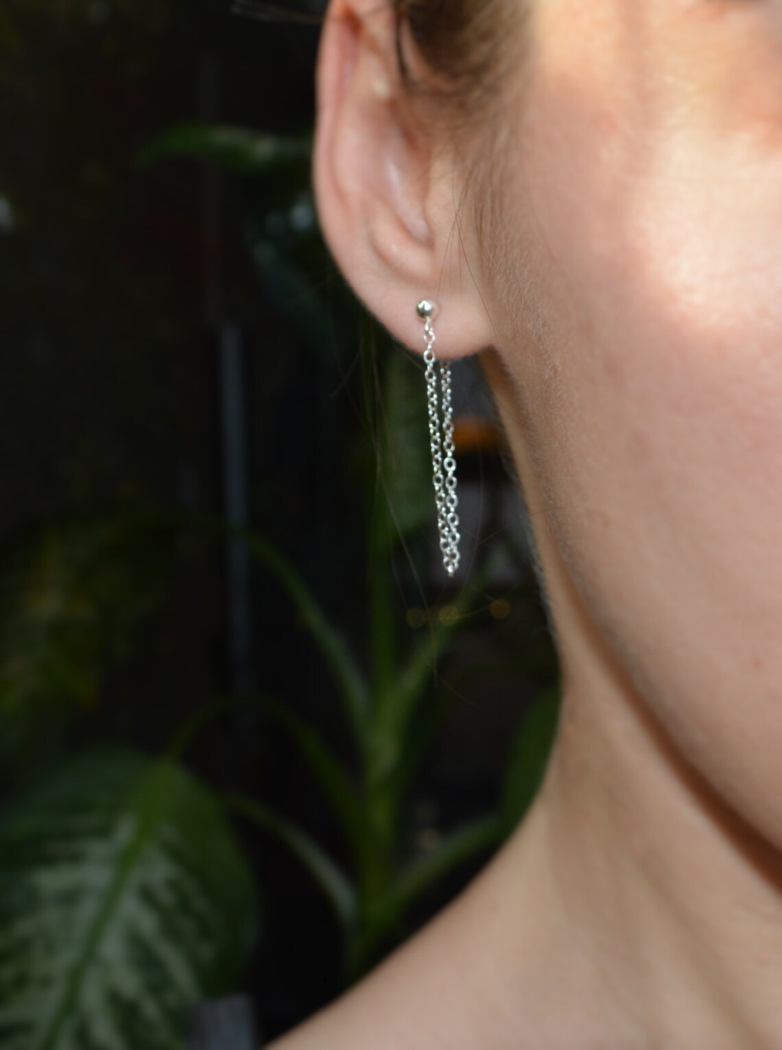 Sterling Silver Chain Earrings Dangle Silver Ear Jacket | Etsy