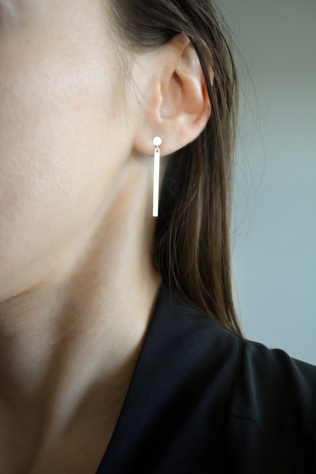 Thin Long Bar Drop Earrings Sterling Silver / Gold Filled, Vertical Bar Drop Earrings, Bar ...