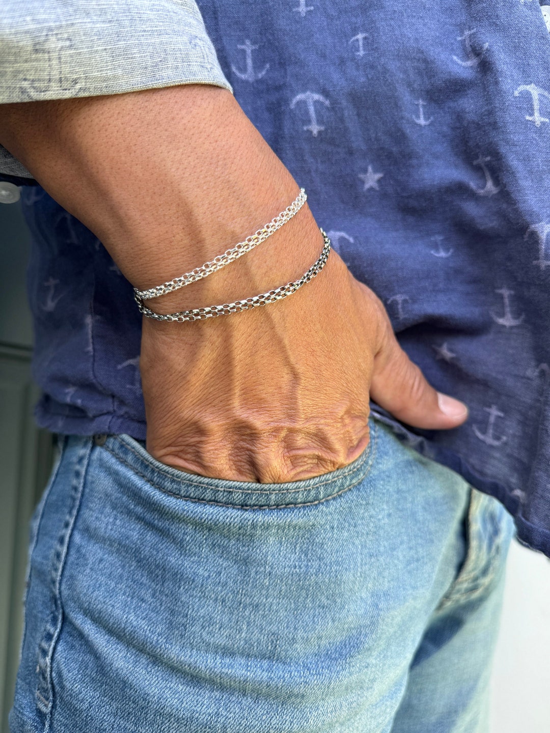Men's Silver Bracelet, Sterling Silver Chain Bracelet for Men, Mens ...