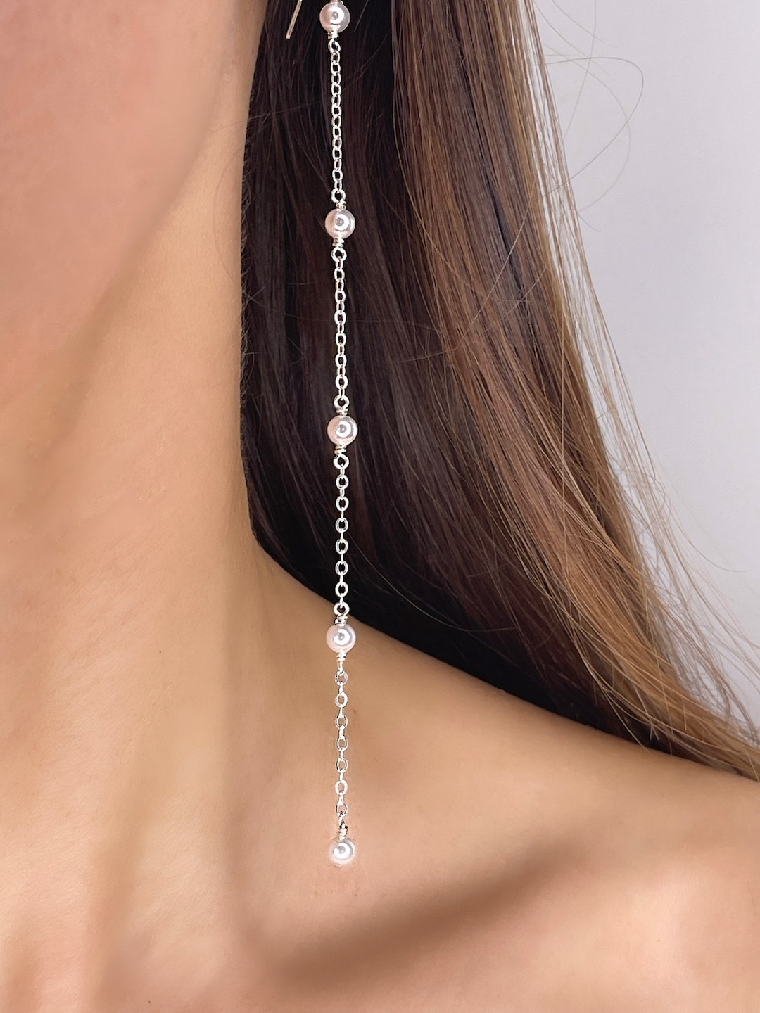 Long Pearl Drop Earrings Gold Filled or Sterling Silver, Long Crystal ...