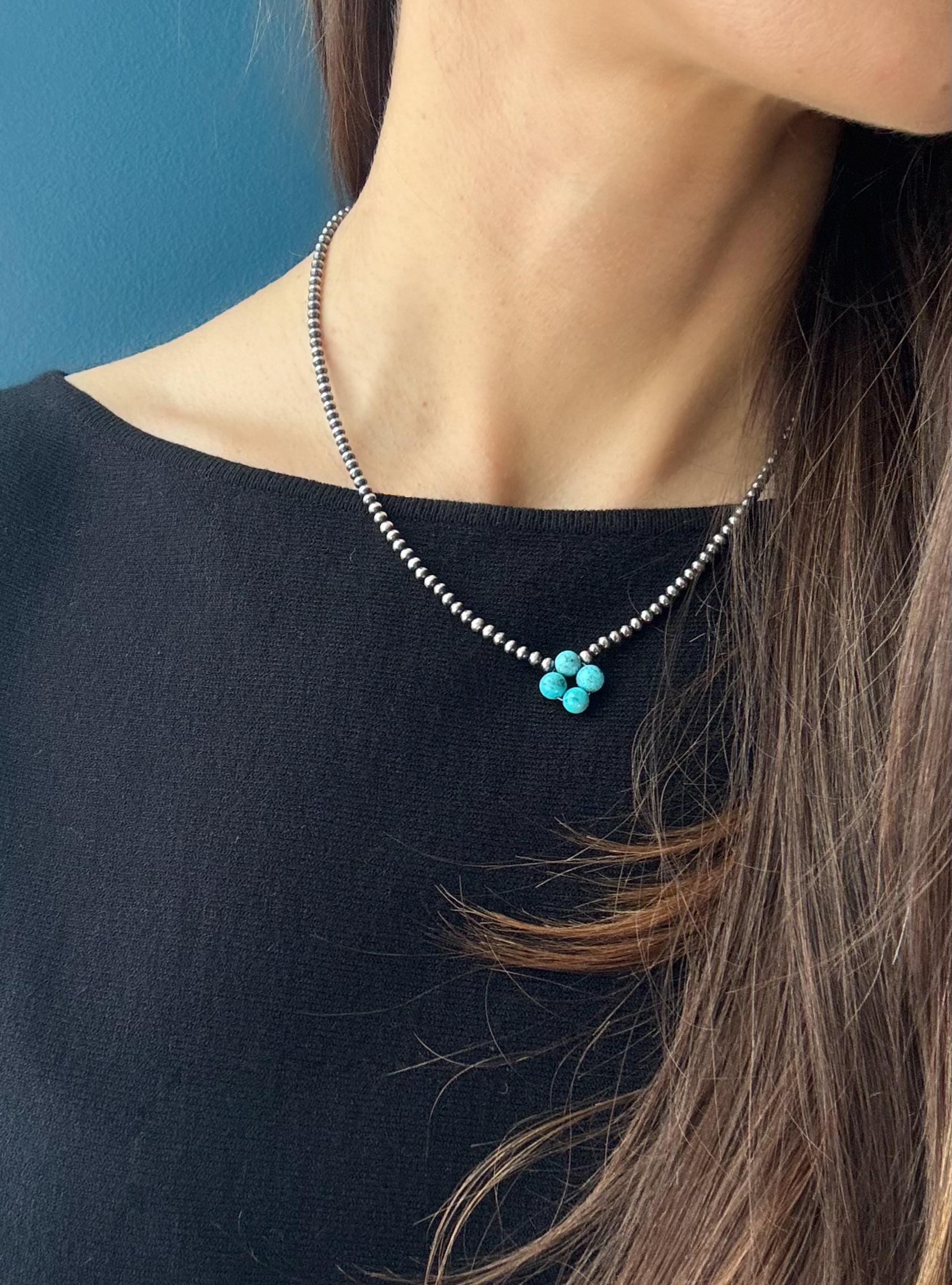 Turquoise and Navajo Pearl Style Necklace 925 Sterling Silver ...