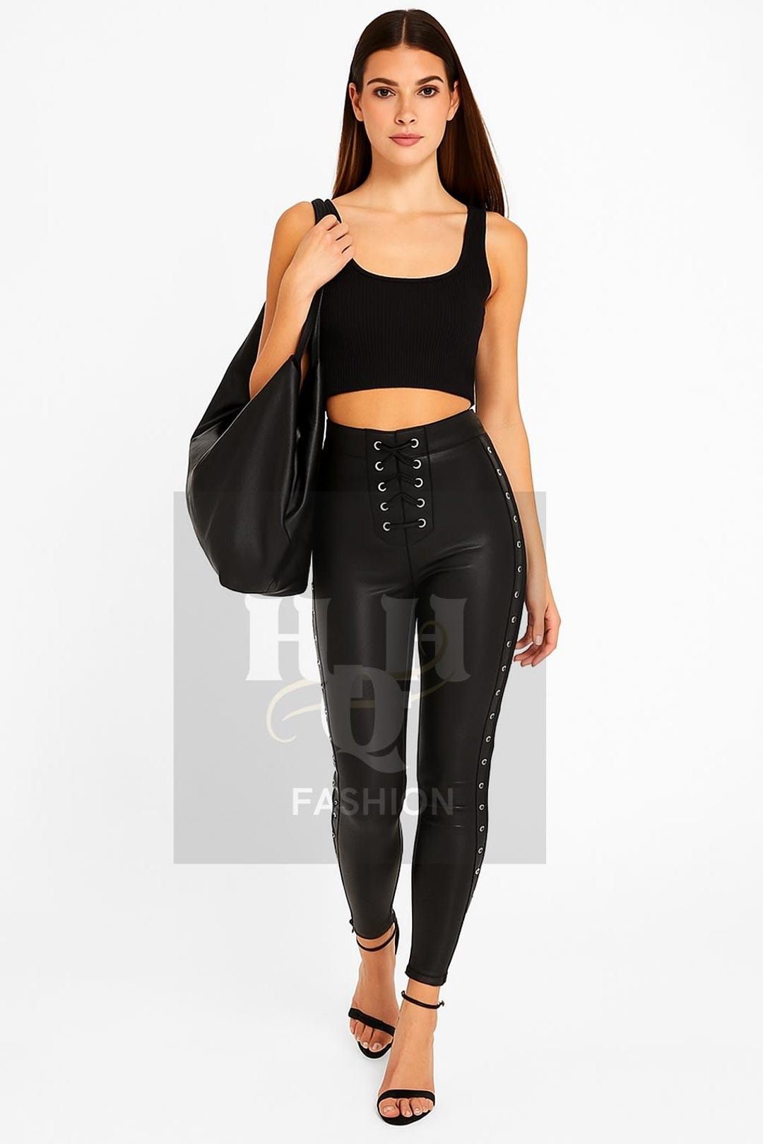 High Waisted Black Real Leather Pants - Eyelet Lace-up Design - Etsy