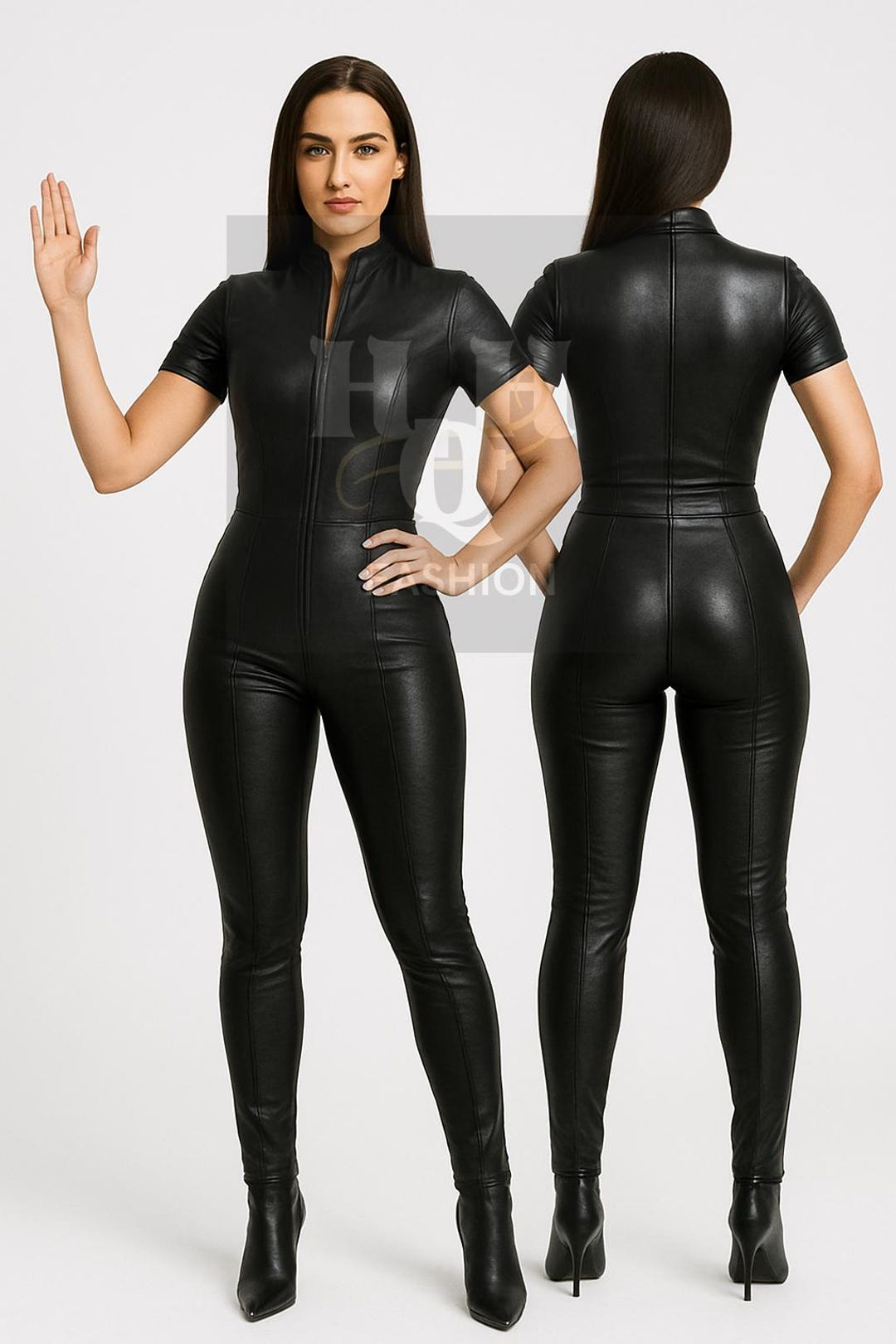 Handmade Genuine Leather Catsuit: Black Skin-fit Bodysuit With Zippers ...