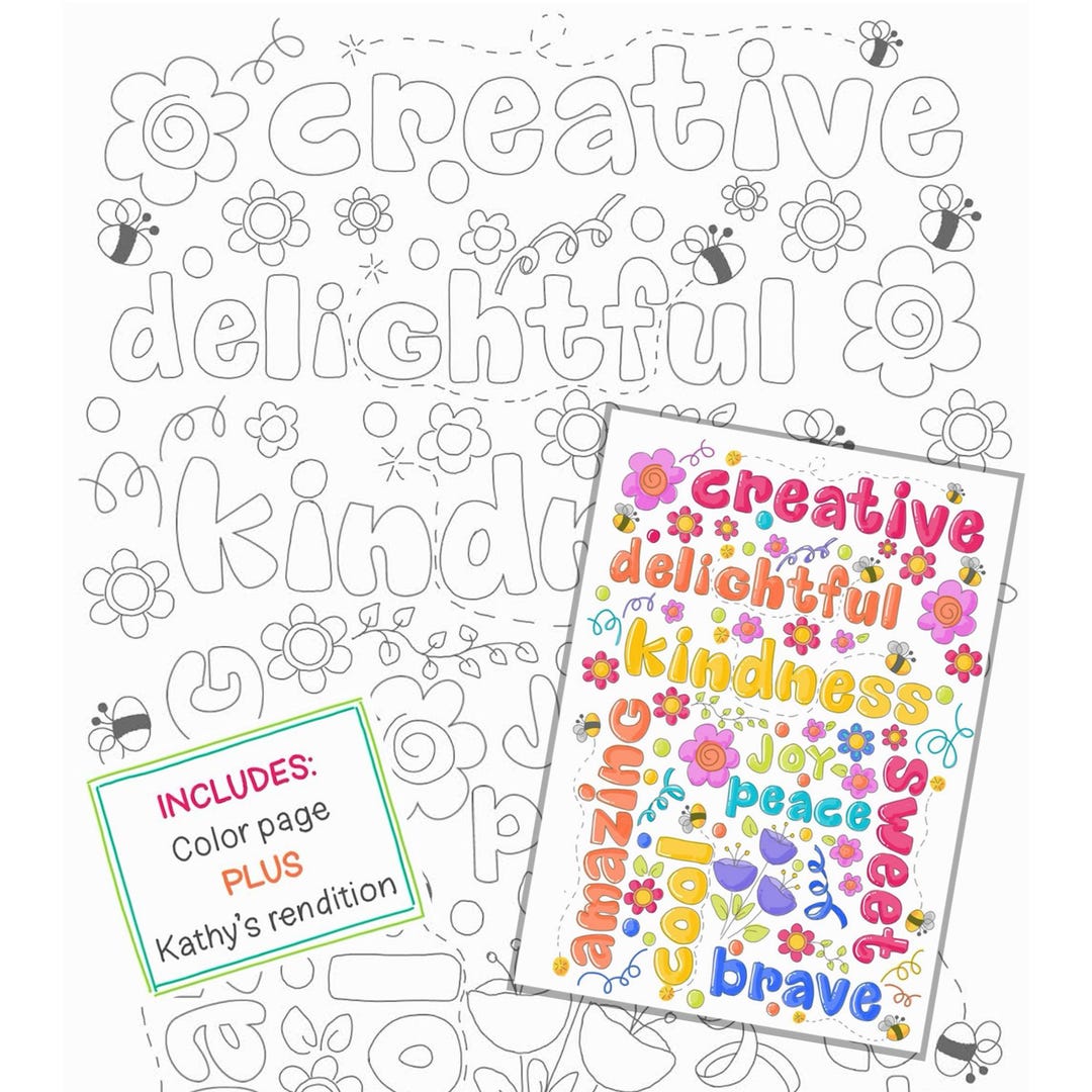 Hand Drawn Positive Doodle Coloring Page & Art Print (digital Download ...
